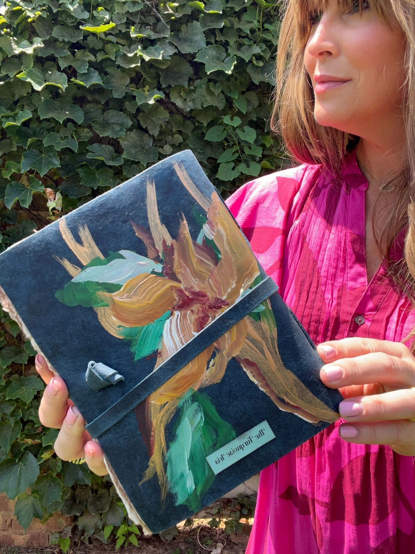 Heirloom Art Journal Hand Painted Leather 8″x 6″ Navy • The Turquoise Iris